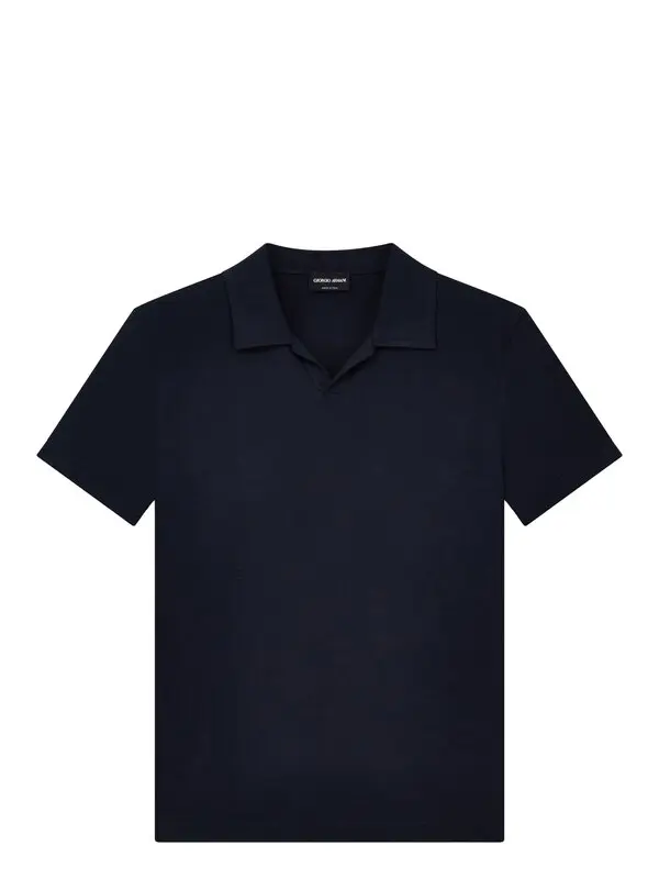 Giorgio Armani Asv Stretch Viscose Jersey Short-sleeved Polo Shirt - Navy Blue