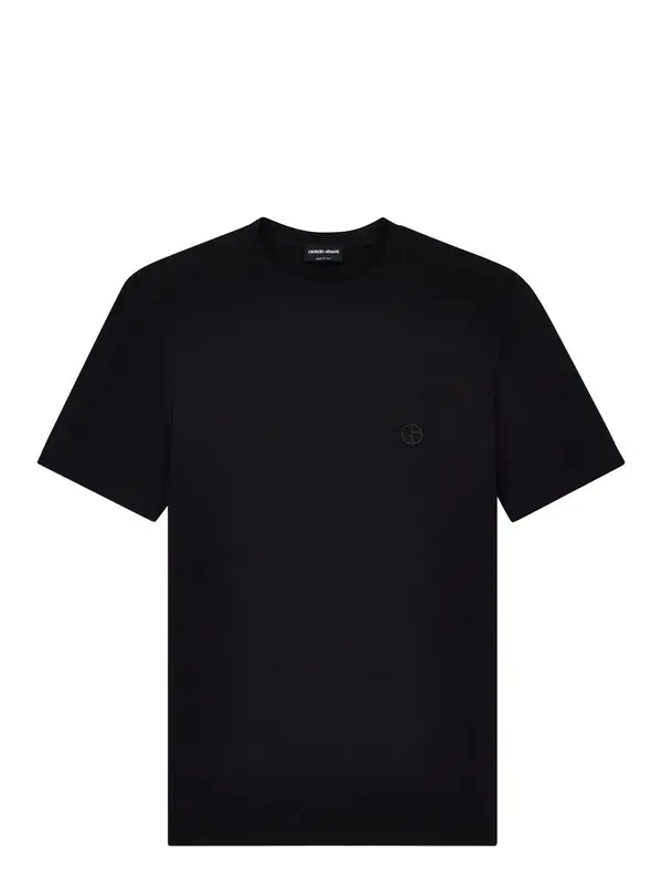 Giorgio Armani Asv Stretch Viscose Jersey Jumper With Crew Neck And Short Sleeves - Black