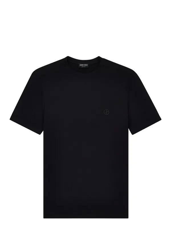 Giorgio Armani Asv Stretch Viscose Jersey Jumper With Crew Neck And Short Sleeves - Black