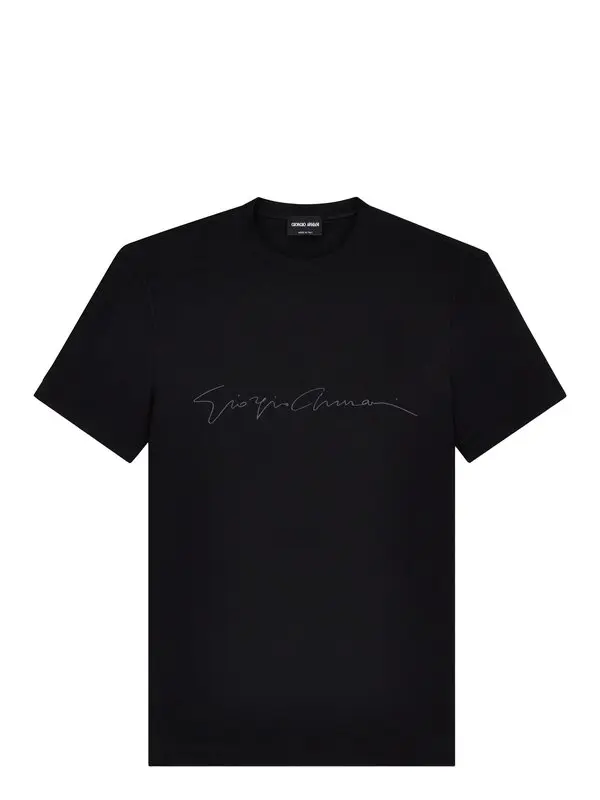 Giorgio Armani Asv Stretch-viscose T-shirt With Signature Logo - Black