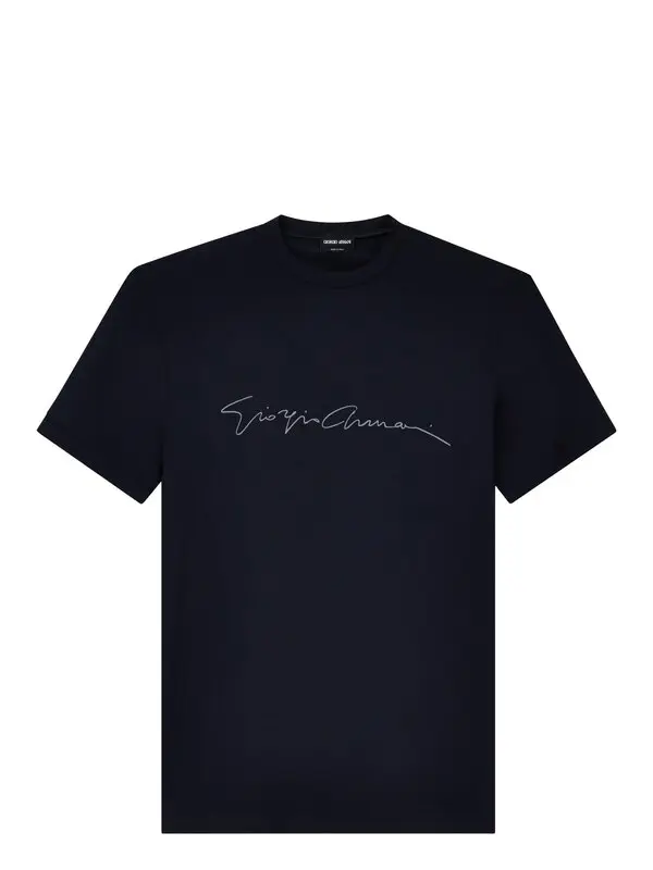 Giorgio Armani Asv Stretch-viscose T-shirt With Signature Logo - Navy Blue
