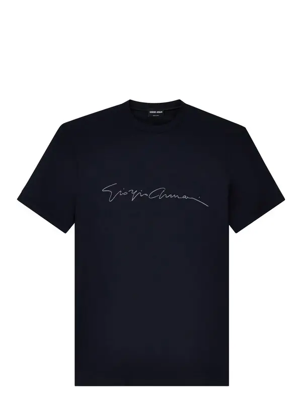 Giorgio Armani Asv Stretch-viscose T-shirt With Signature Logo - Navy Blue