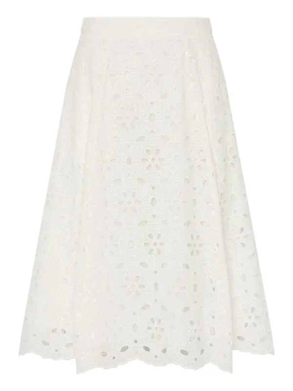 MILLY Floral Eyelet Midi Skirt - White