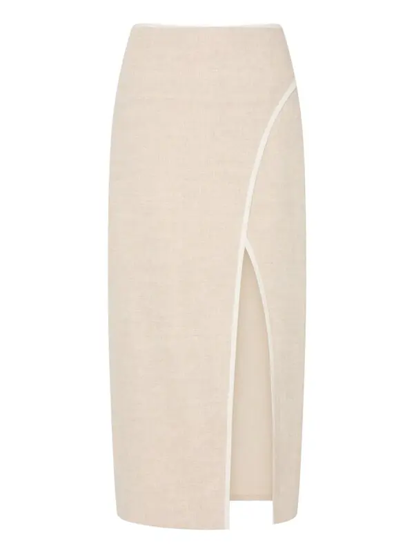 MILLY Neriya Linen Contrast Skirt - Natural/white