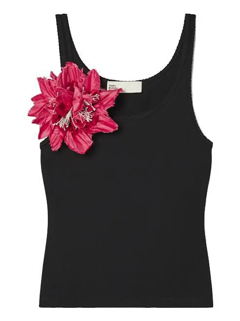Tory Burch Tank Top With Flower Pin - Black