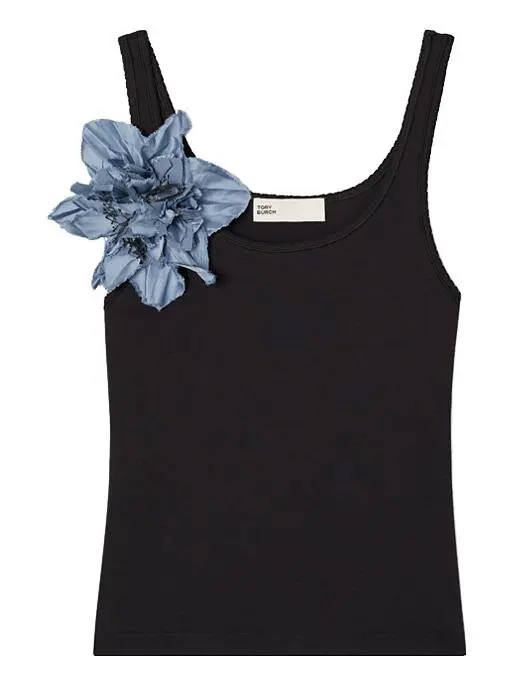 Tory Burch Tank Top With Flower Pin - Black/blue