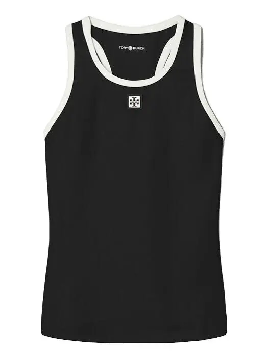Tory Burch Jersey Racerback Tennis Tank Top - Black/snow White