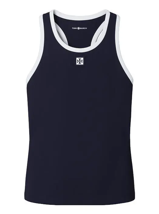 Tory Burch Jersey Racerback Tennis Tank Top - Deep Navy/snow White
