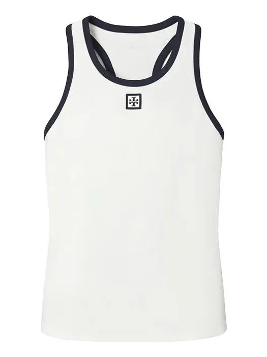 Tory Burch Jersey Racerback Tennis Tank Top - Snow White/deep Navy
