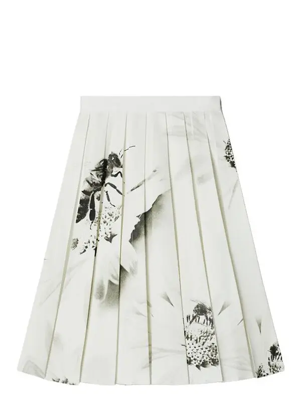 Tory Burch Printed Twill Pleated Skirt - Gray Bee