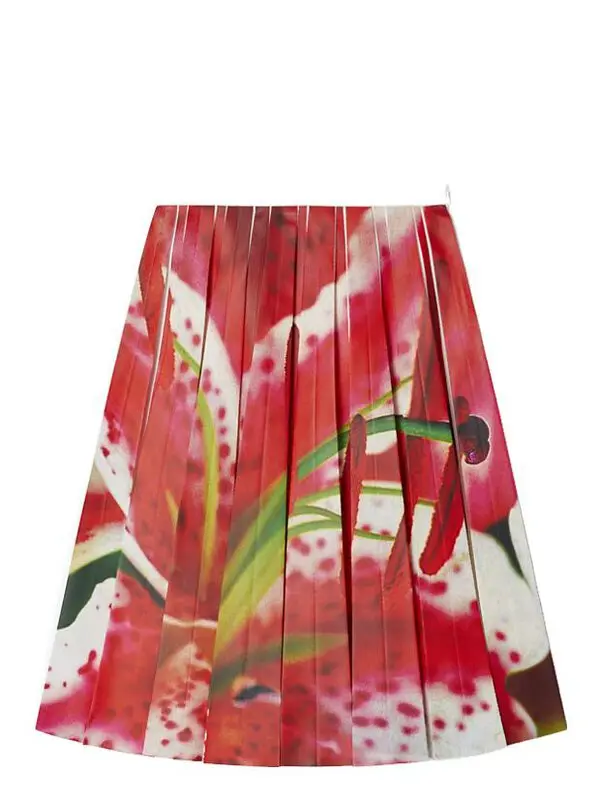 Tory Burch Printed Twill Pleated Skirt - Pink Lily
