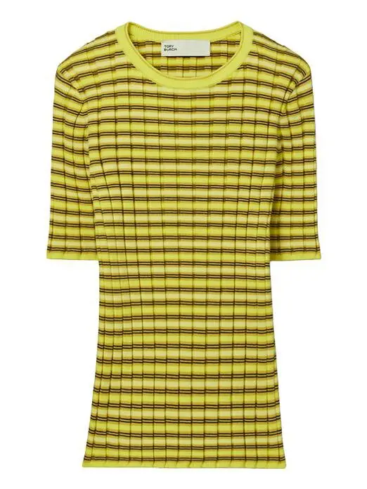 Tory Burch Striped Cotton Sweater - Vibrant Lemon Yellow/wax Bean Yellow