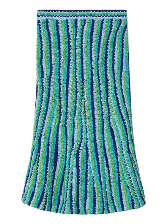 Tory Burch Striped Cotton Midi Skirt - Ocean/light  Blue/green