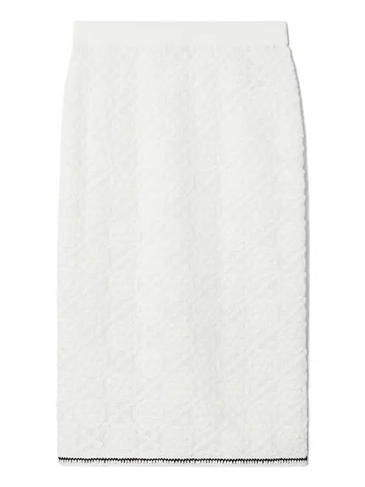 Tory Burch Cotton T Monogram Lace Straight Skirt - White