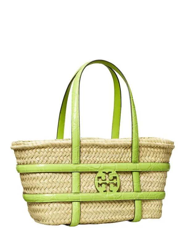 Tory Burch Small Ella Croc-embossed Straw Basket - Bright Fern