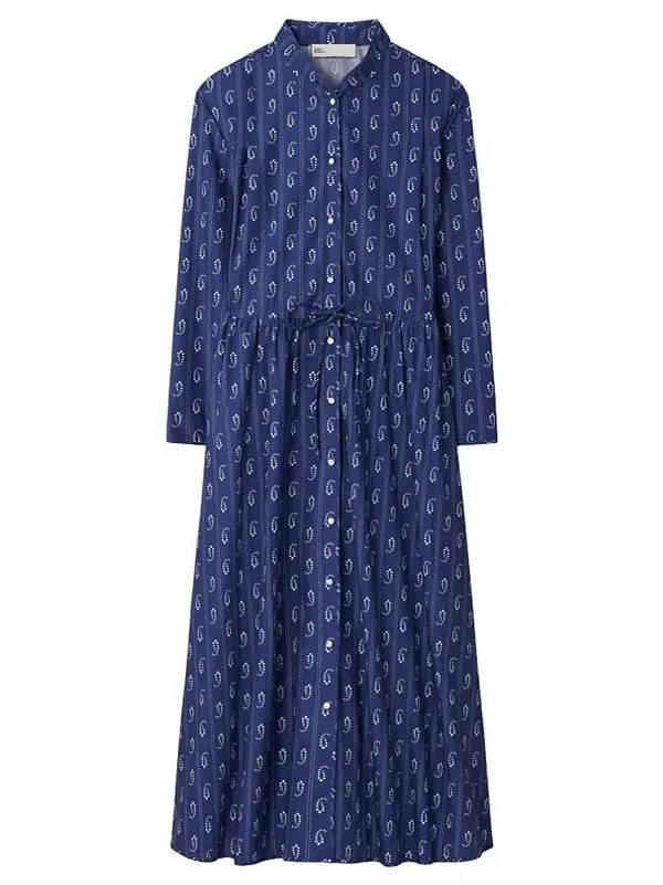 Tory Burch Silk Cotton Voile Shirtdress - Blue Paisley