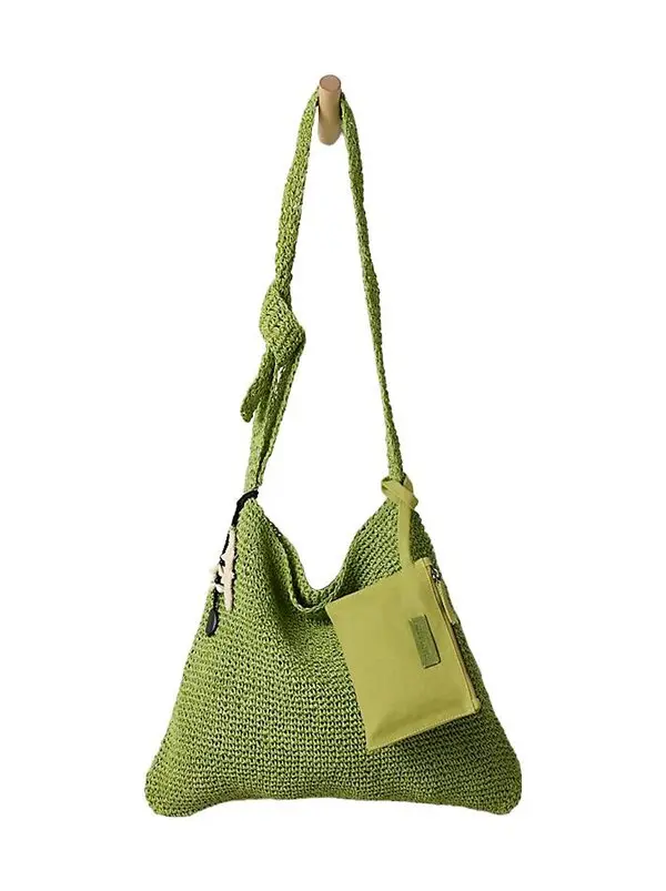 Free People Woven Straw Tote With Adjustable Shoulder Strap - Matcha