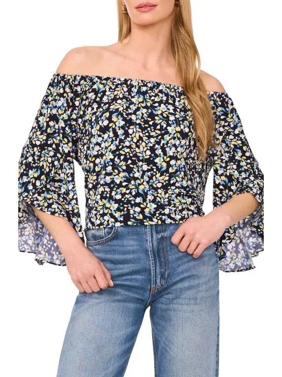 Vince Camuto Off-the-shoulder Floral Top - Classic Navy