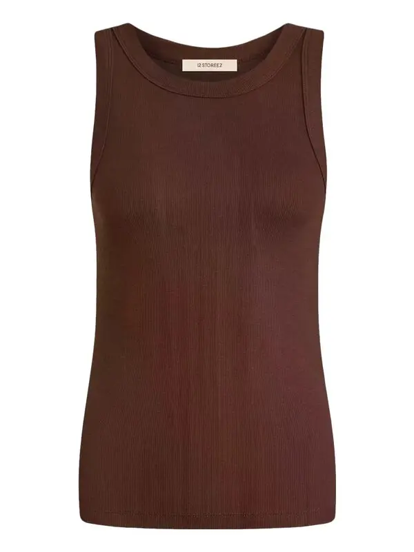 12 STOREEZ Ribbed Tank Top - Brown
