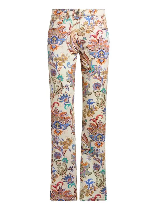 Etro Floral-print Straight Jeans - Neutrals