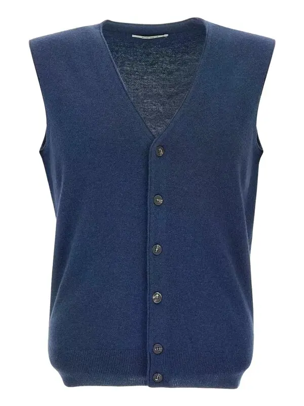 KANGRA Wool Sleeveless Cardigan - Blue