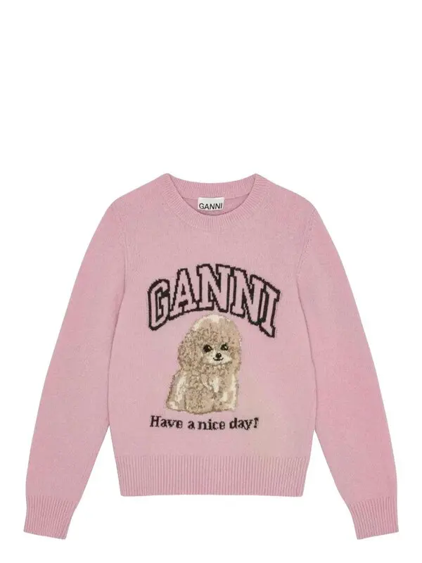 GANNI Intarsia-knit Sweater - Pink