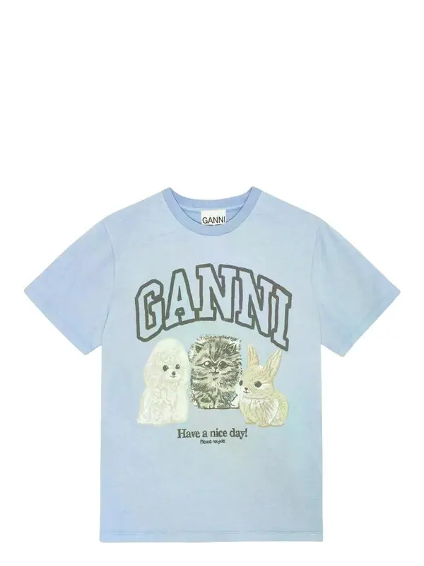 GANNI Logo-print T-shirt - Blue