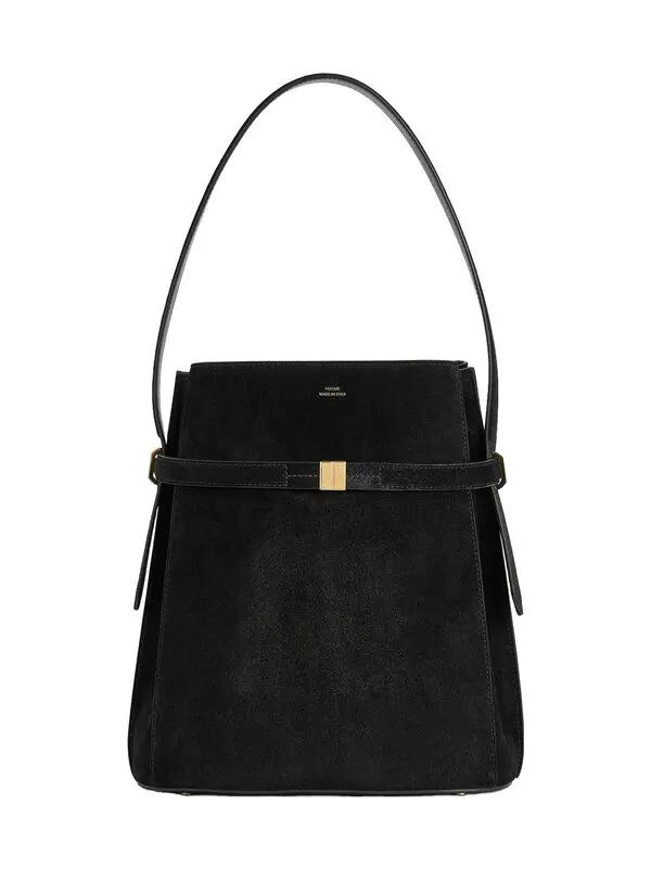 TOTEME Belted Suede Bucket Bag - Black