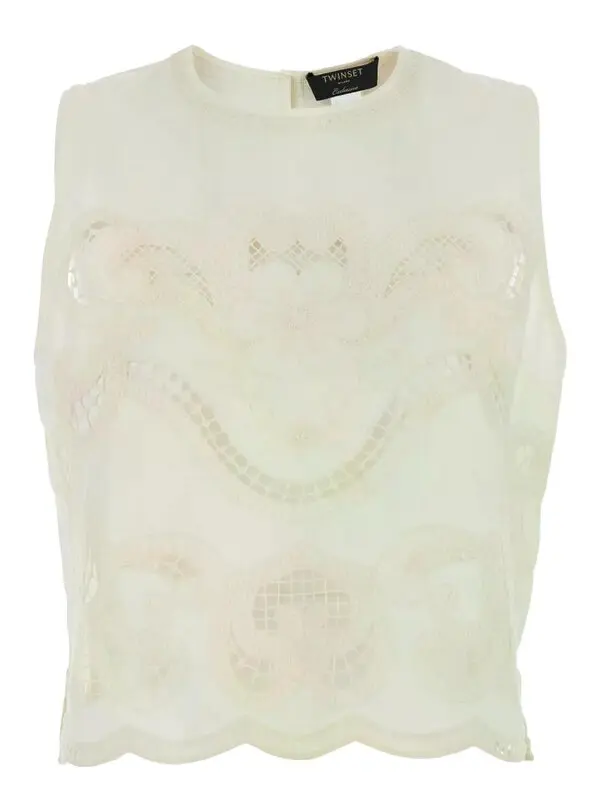 TWINSET Broderie-anglaise Sleeveless Blouse - White
