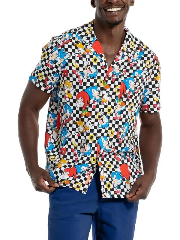Opposuits Relaxed Fit Sonic The Hedgehog® Print Camp Shirt - White Check Multi