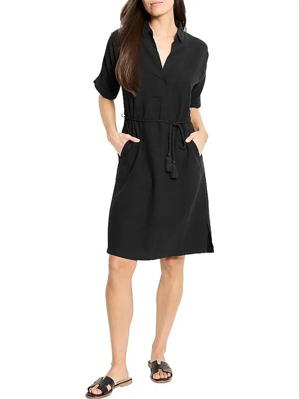 NIC+ZOE Linen-blend Belted Shirt Dress - Black Onyx