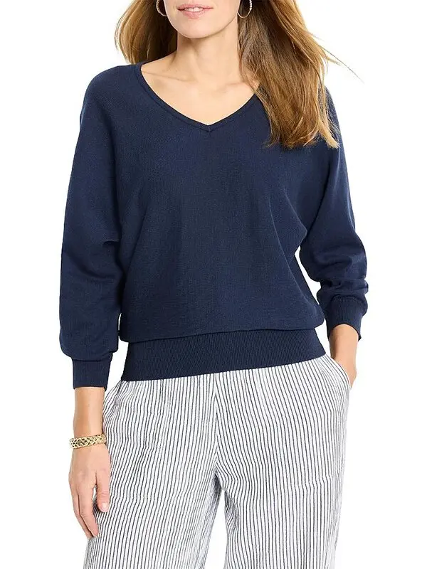 NIC+ZOE Easy V-neck Sweater - Dark Indigo