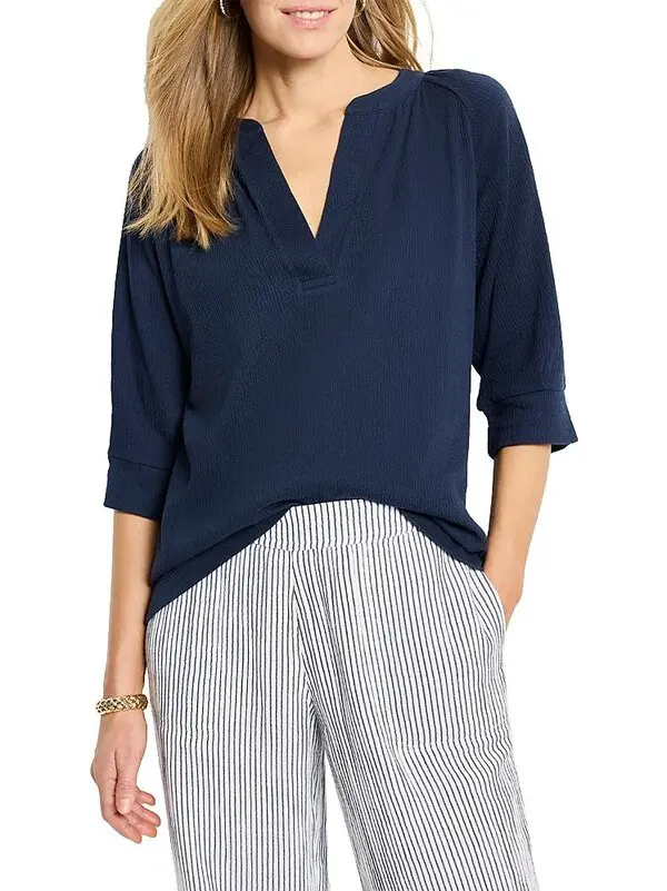 NIC+ZOE Crinkled Knit Cafe Top - Dark Indigo