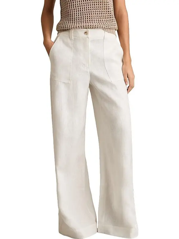 REISS Ashby Wide Leg Linen Trousers - White