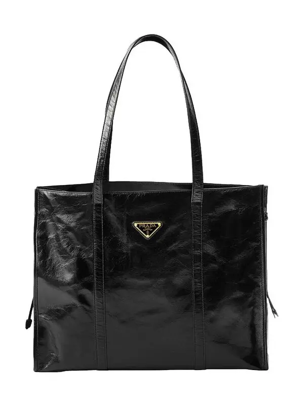 Prada Large Leather Tote Bag - Black