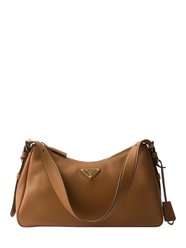 Prada Aimee Medium Leather Shoulder Bag - Caramel