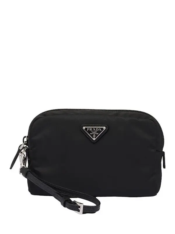Prada Re-nylon Pouch With Enameled Triangle Logo - Black