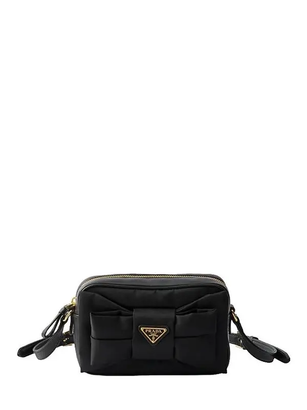 Prada Re-nylon And Nappa Leather Mini Shoulder Bag With Bow Detail - Black