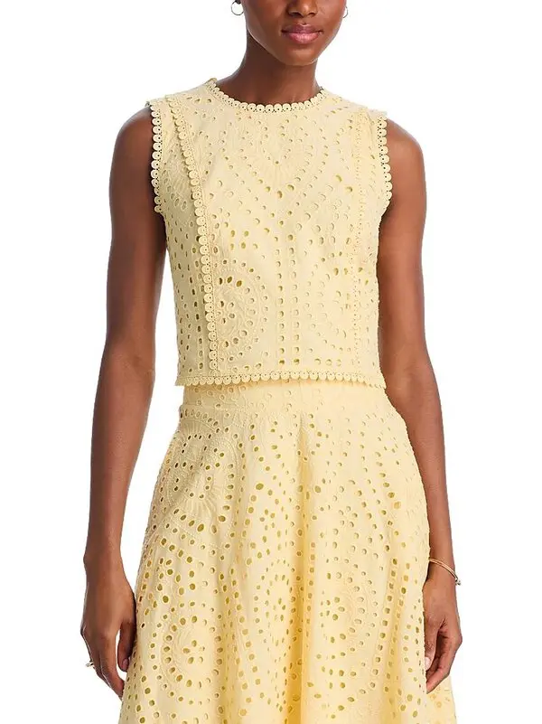 Aqua Eyelet Sleeveless Top - Butter Yellow