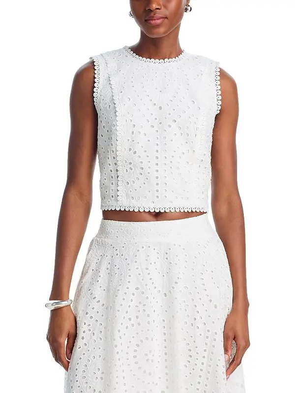 Aqua Eyelet Sleeveless Top - White