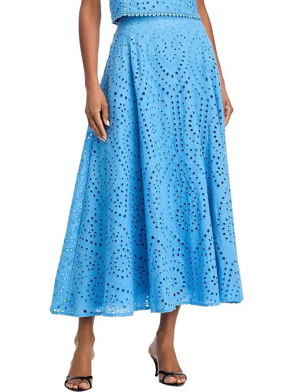 Aqua Eyelet A-line Skirt - Blue