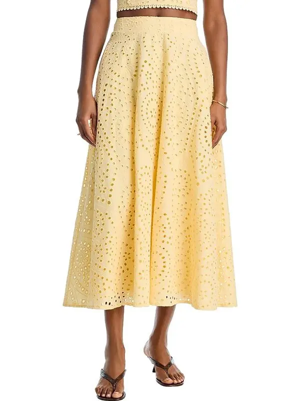 Aqua Eyelet Midi Skirt - Butter Yellow