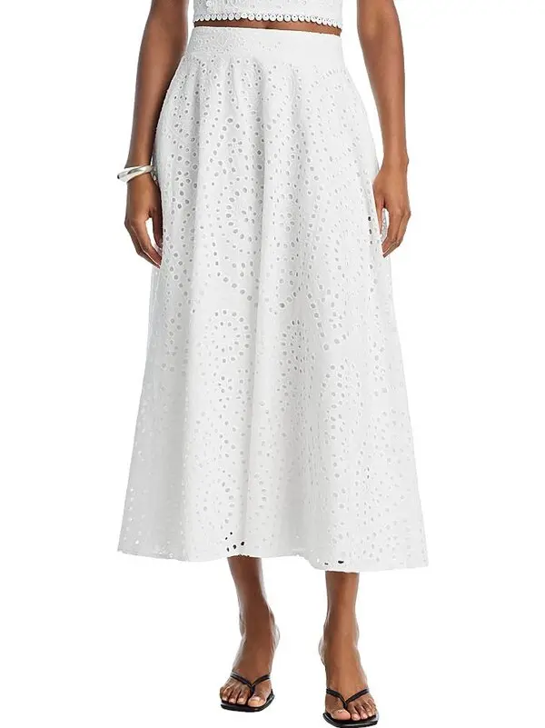Aqua Eyelet Midi Skirt - White