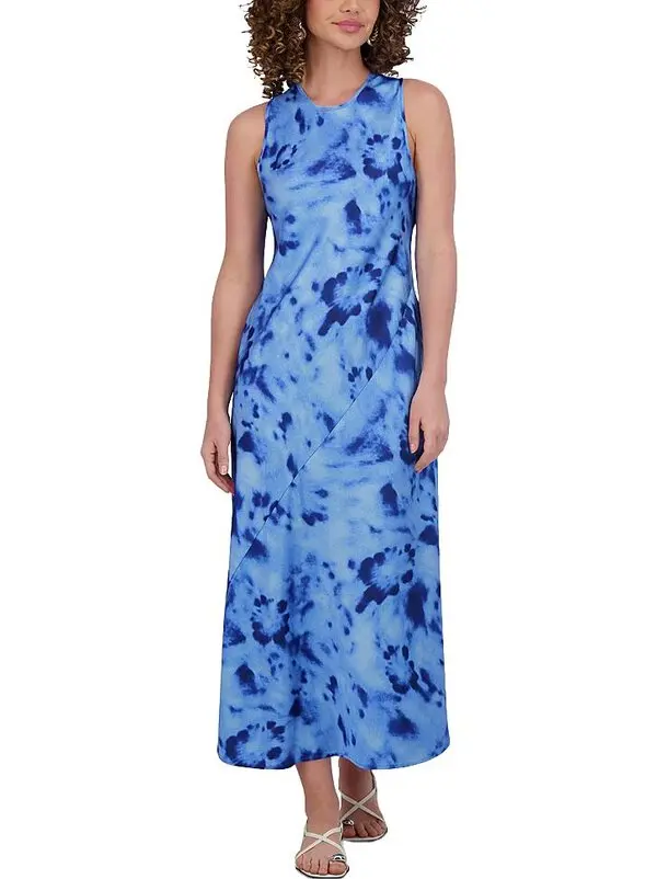 POINT Satin Column Dress - Blue Tye Dye