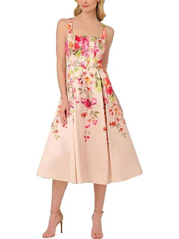 Adrianna Papell Border Mikado Midi Dress - Champagne Multi
