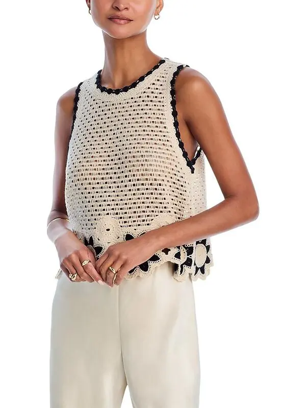 Aqua Crocheted Sleeveless Sweater - Natural/black