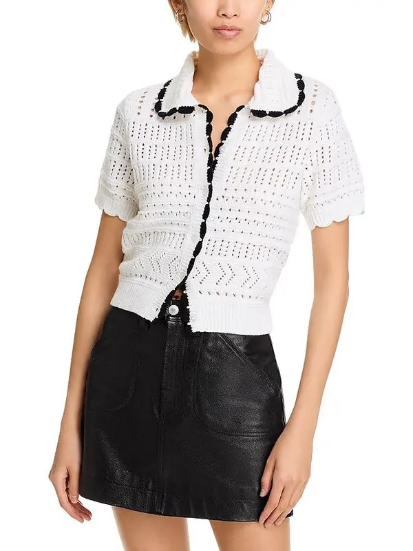 Aqua Short Sleeve Knit Polo Top - White Black