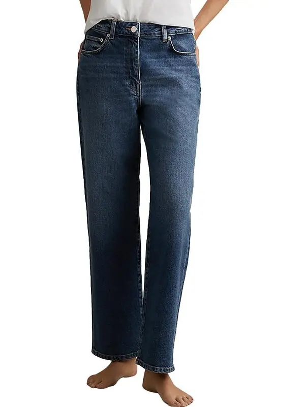 REISS Selin Straight Leg Mid Rise Jeans - Mid Blue