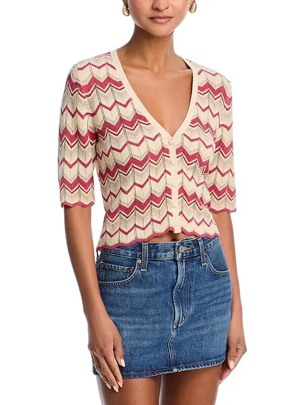 Ramy Brook Alec Chevron Knit Cardigan - Rosa Pink