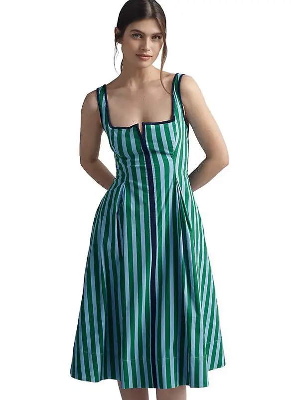 Maeve The Arlette Square-neck Jacquard Midi Dress - Blue Stripe
